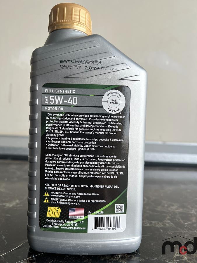 Synthetic 5W-40 Oil Pure Guard 1 Qt/946 ml Bottle - Must Take 24 Times the Bid Price